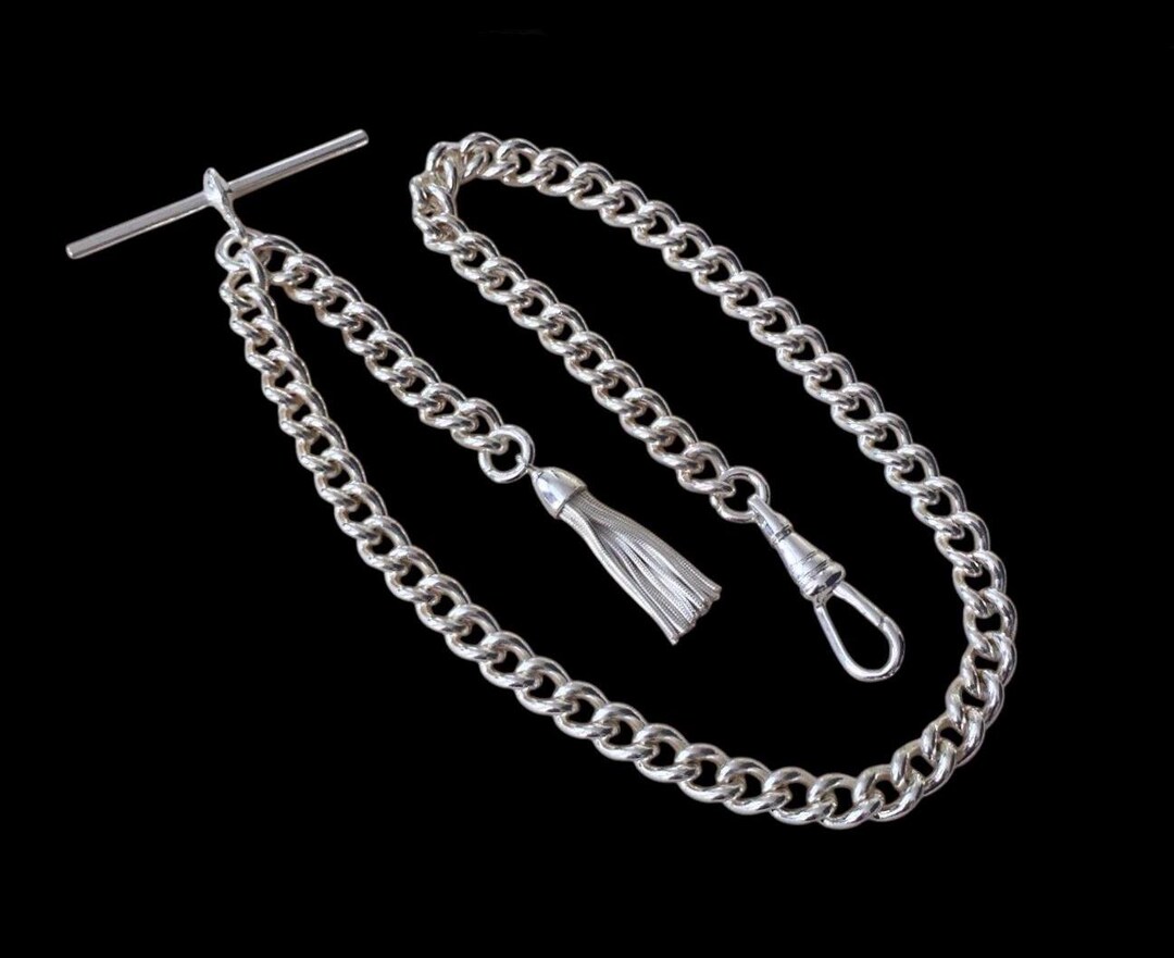 Silver Plated Albert Pocket Watch Chain With Tassel Fob. - Etsy