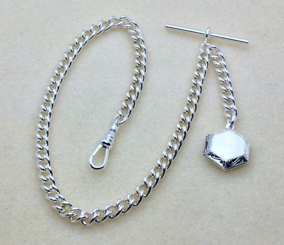 Silver Plated Pocket Watch Chain With Locket Fob. - Etsy