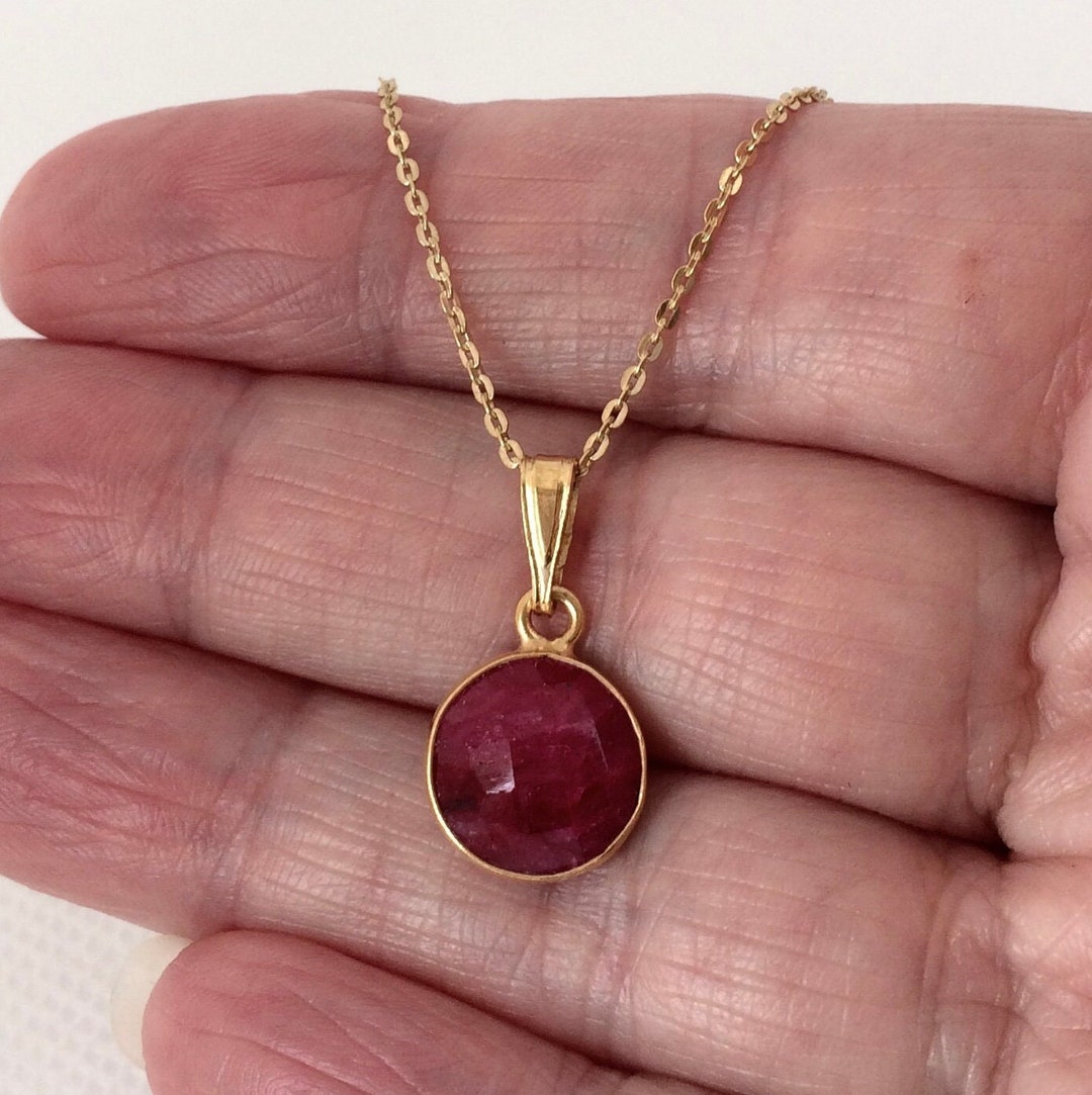 18ct Gold Over Sterling Silver Ruby Pendant Necklace. - Etsy