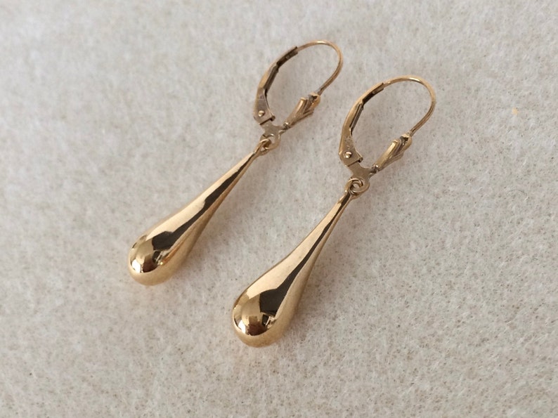 18ct Gold Over Sterling Silver Long Teardrop Lever Back Earrings. - Etsy