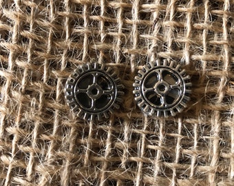Cast Small Gear Stud Earrings Bronze Tiny Saw Tooth Gears - Etsy