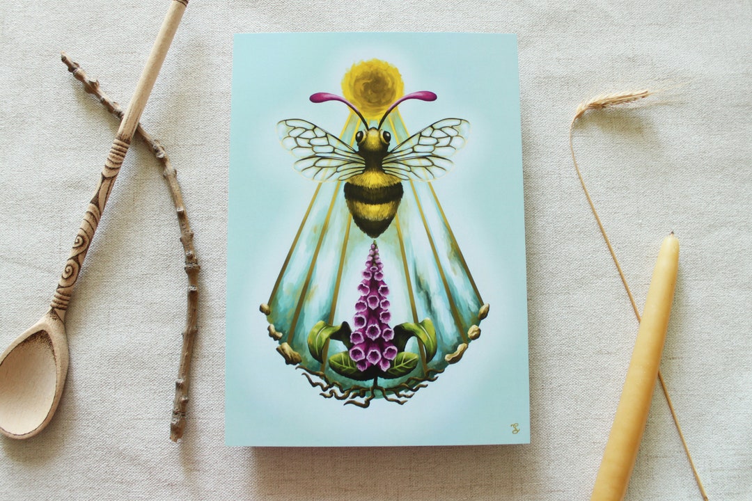 A4 Art Print Sacro Nectare: Honey Bee, Foxglove Digitalis, Fantasy ...