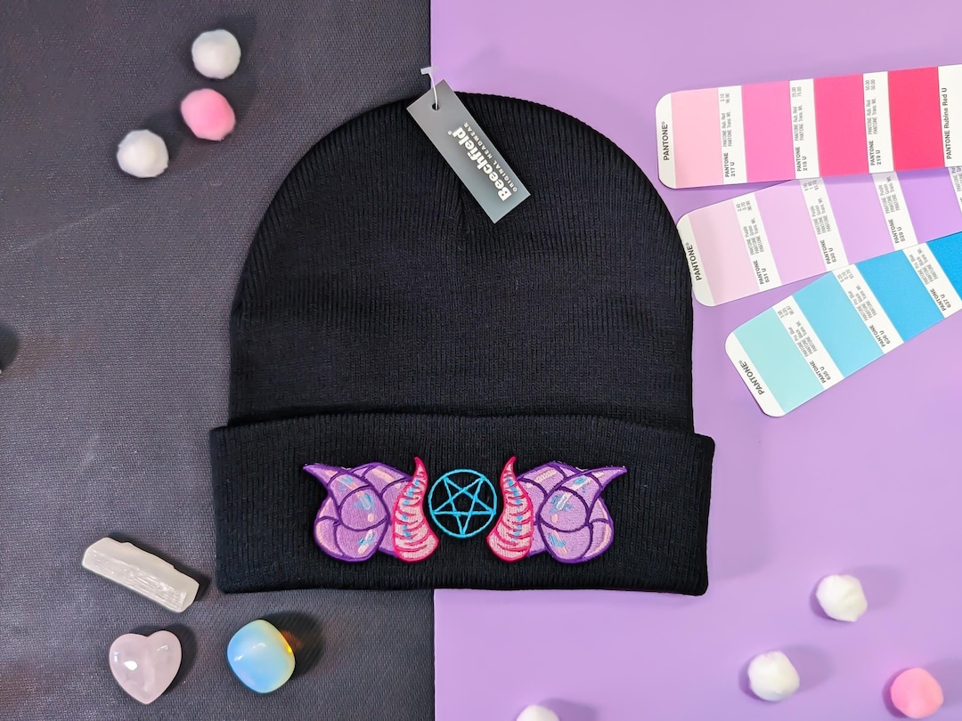 Summon Demons Horns Pentagram Beanie Hat in Black - Etsy