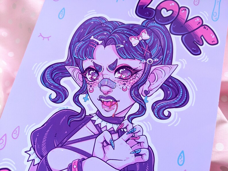 LOVE SUCKS - Kawaii Pastel Goth Vampire Girl Art Print - Etsy