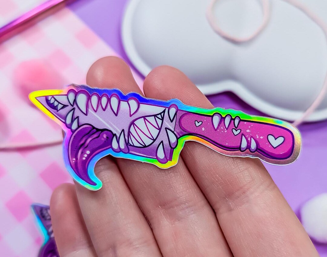 Teeth Mouth Monster Knife Holographic Vinyl Sticker - Etsy