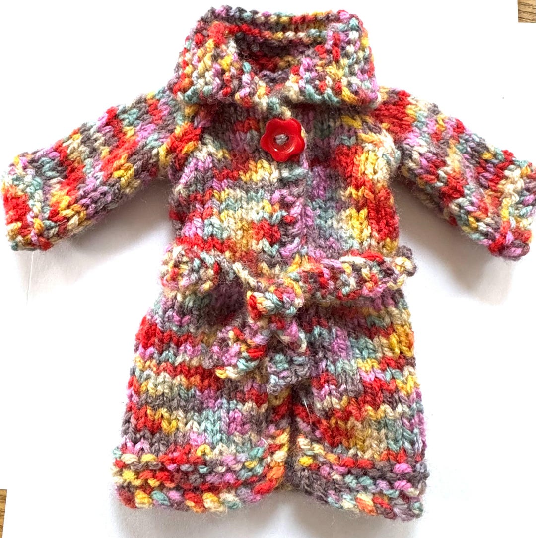 Hand Knitted Barbie/sindy Multi Coloured Jacket With Tie Belt - Etsy
