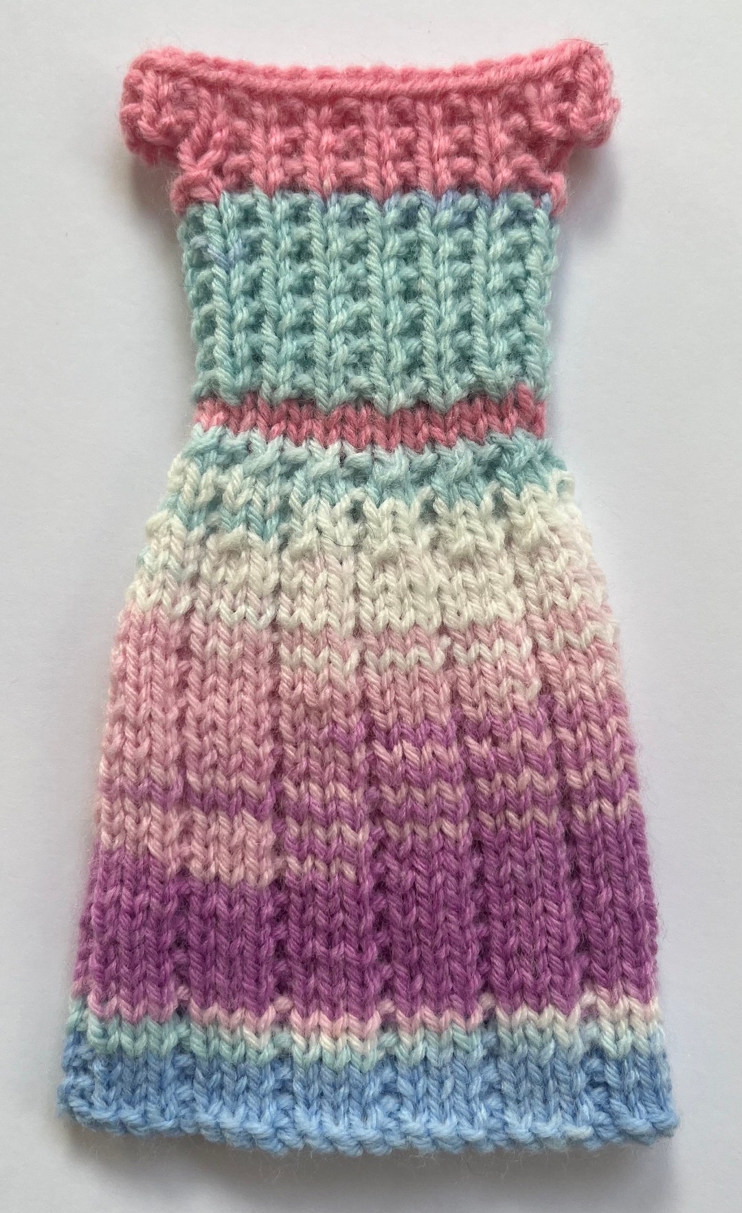 Hand Knitted Pretty Barbie/sindy Pastel Rainbow Patterned Dress - Etsy