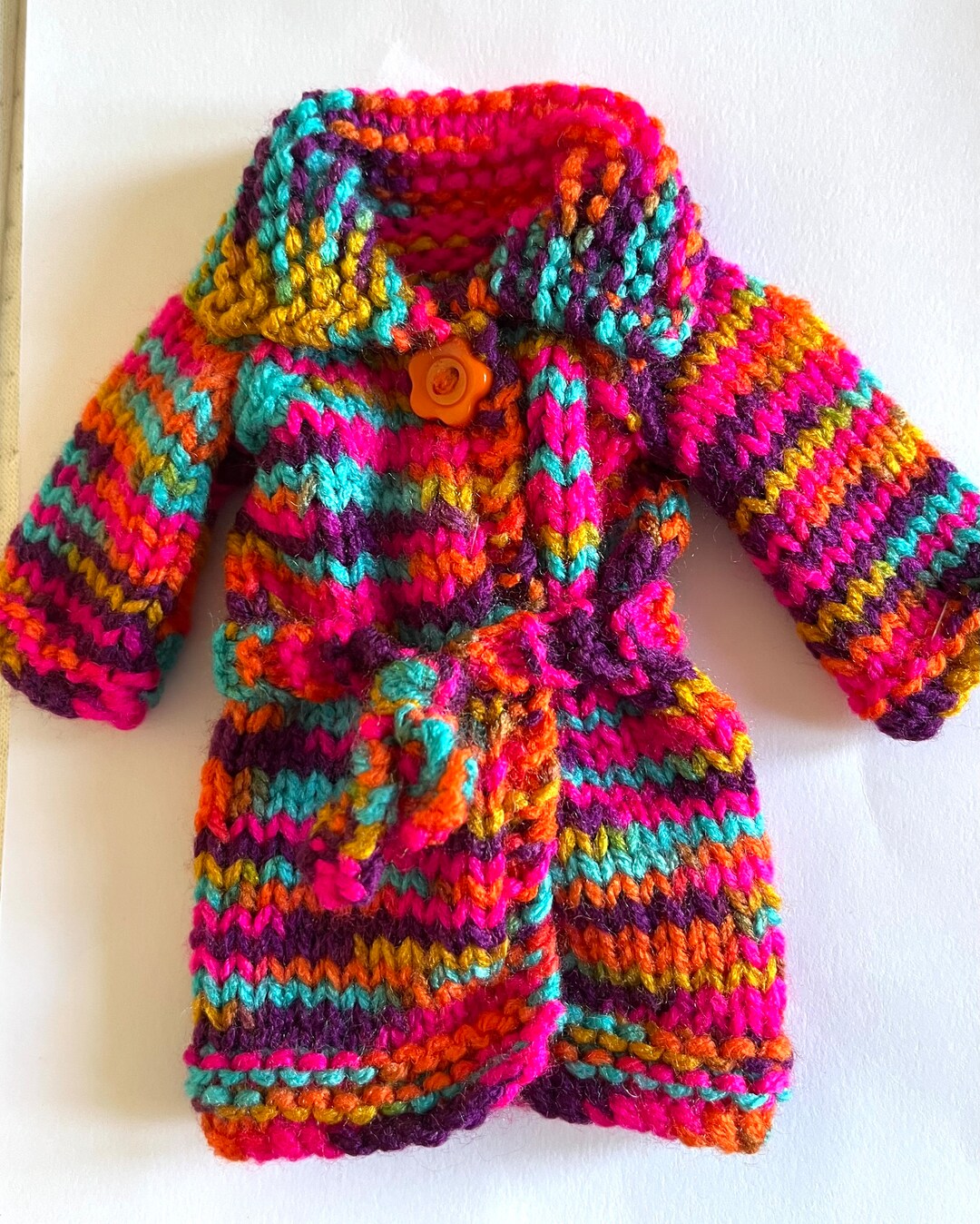 Hand Knitted for Barbie/sindy Bright Colourful Cardigan With Tie Belt ...