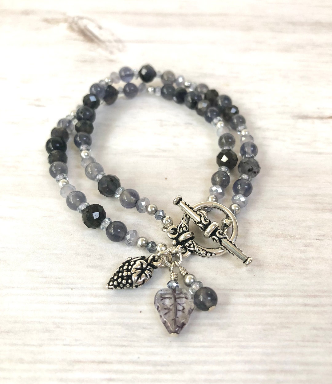 Iolite Bracelet, Two Strand Violet Blue Gray Gemstone Bracelet for ...