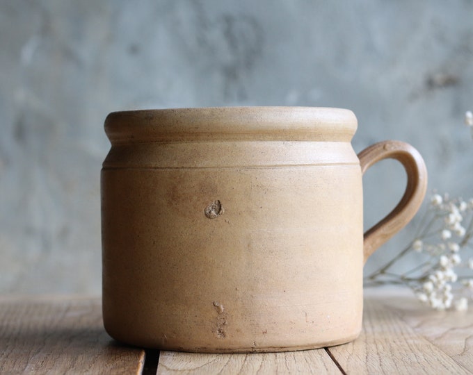 French Confit Pot, Stoneware Crock Pot, Grease Pot, Antique, Shabby Pot ...