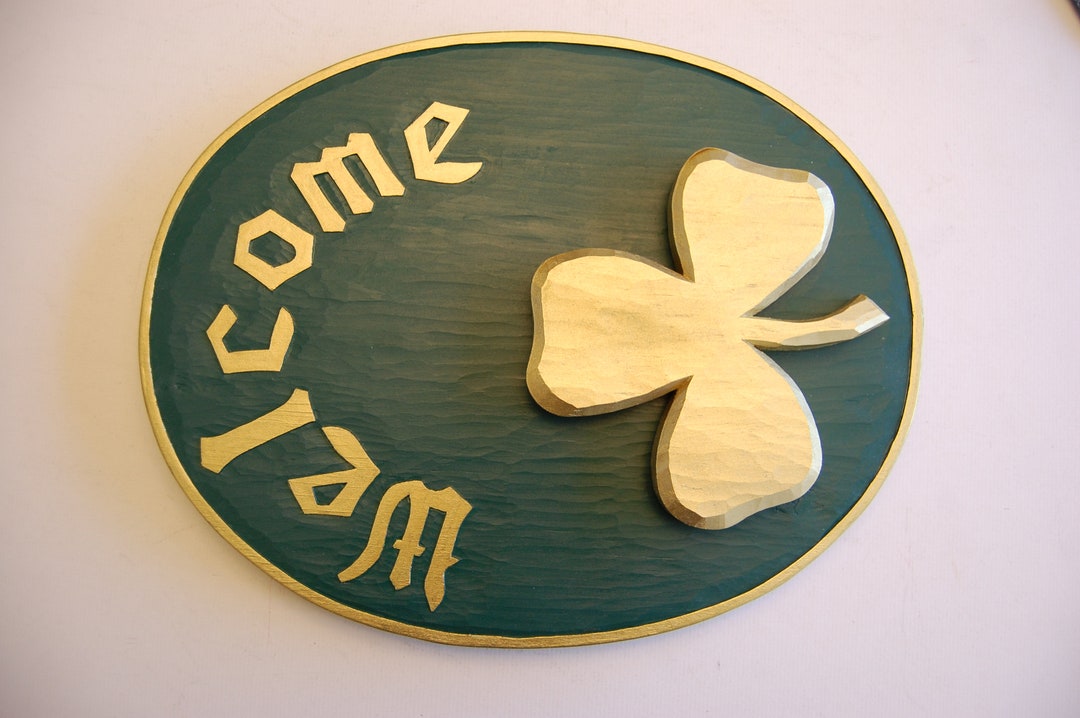 Hand Carved Shamrock Welcome Sign - Etsy
