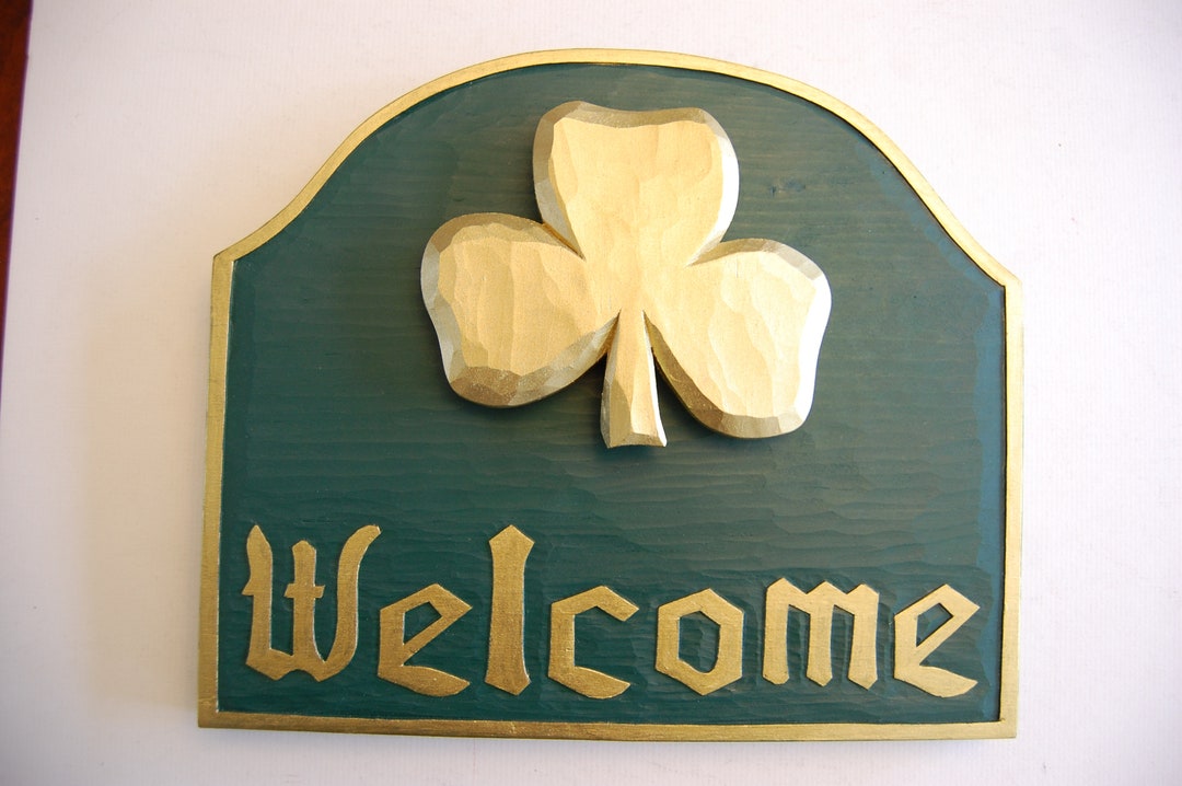 Hand-carved Shamrock Welcome Sign - Etsy