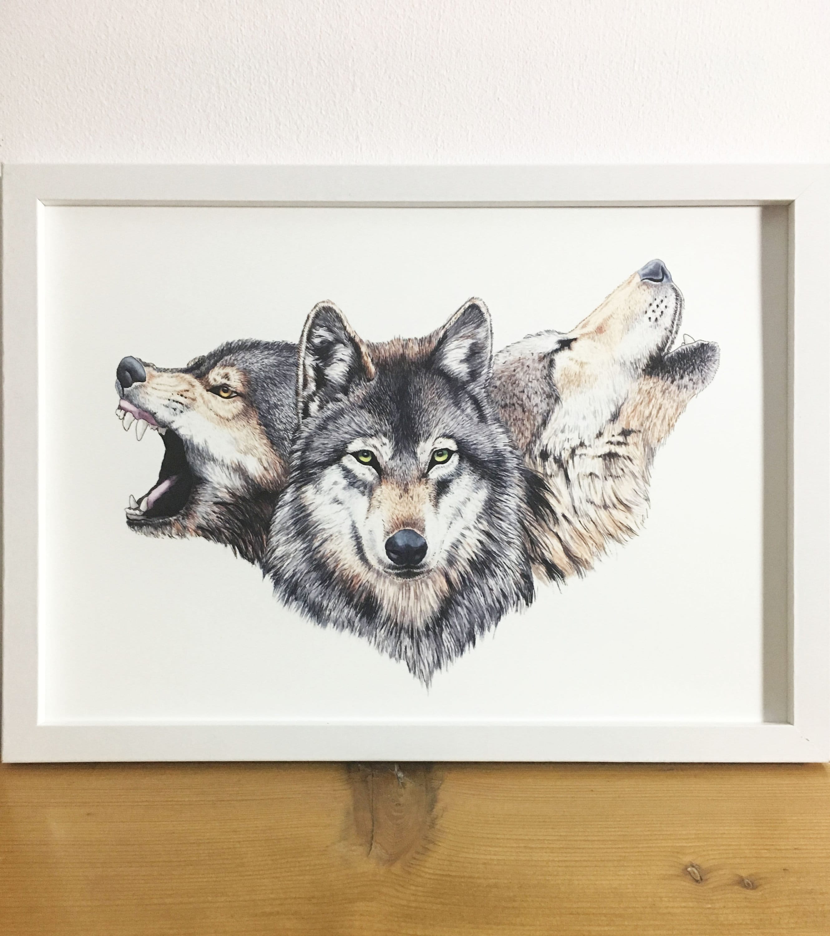 Three Wolves Art Print High Quality Digital A4 Print Grey | Etsy