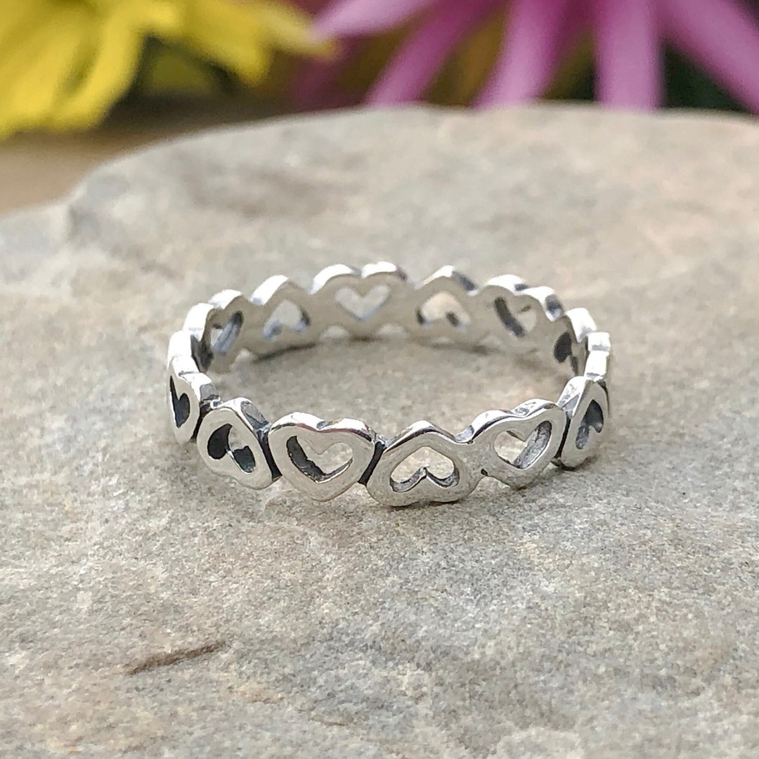 Sterling Silver Heart Ring, Silver Heart Band, Heart Ring, Heart ...
