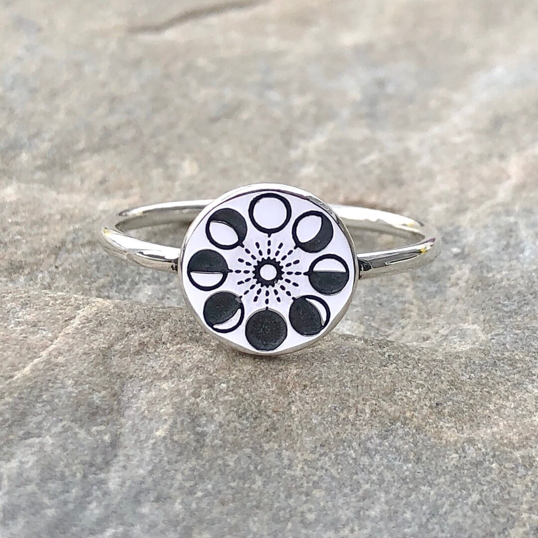 Sterling Silver Moon Phase Ring Moon Ring Lunar Phases Ring Celestial ...