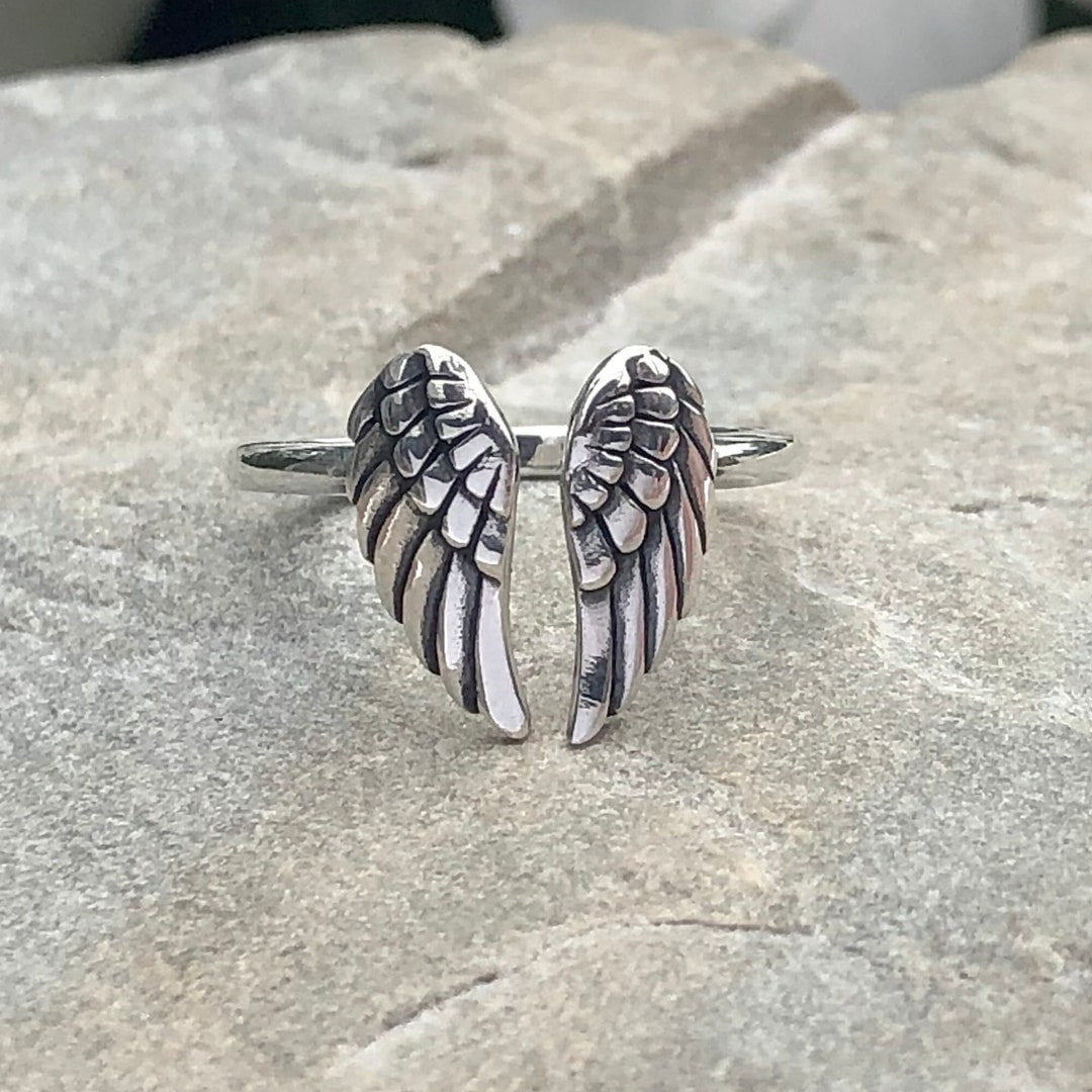 Angel Ring-sterling Silver Adjustable Angel Wings Ring-angel Wings Ring ...