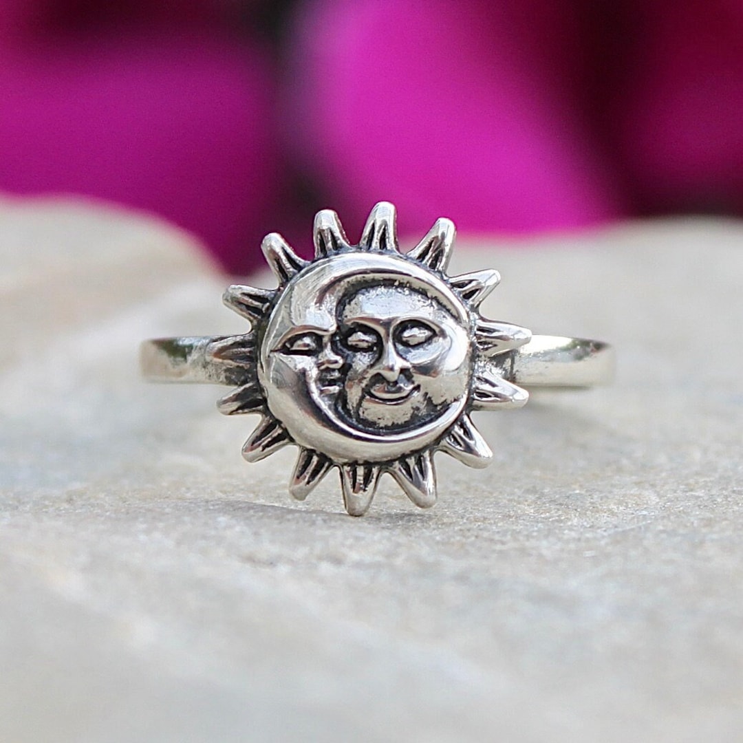 Sun and Moon Ring Sterling Silver Moon and Sun Ring Silver Crescent ...