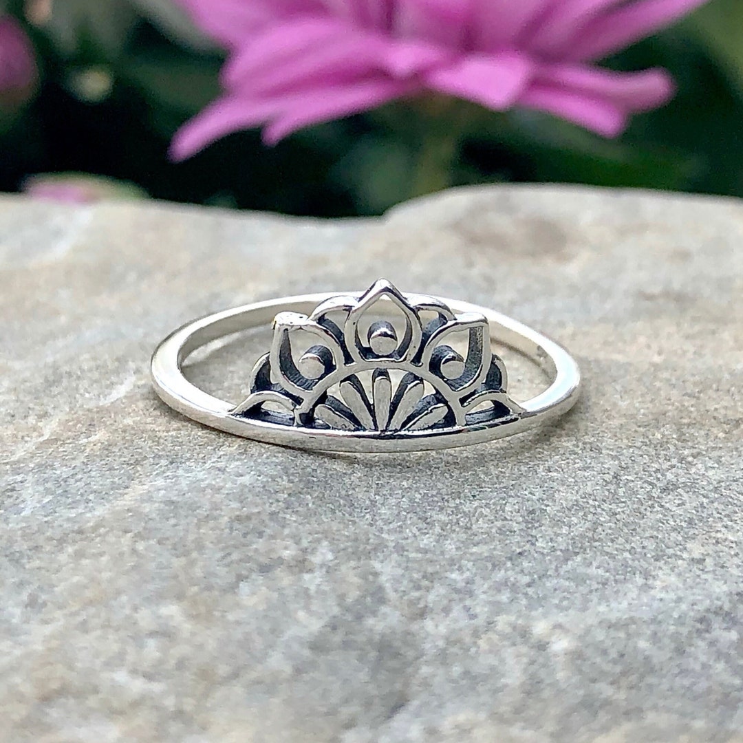 Sterling Silver Lotus Ring, Mandala Ring, Yoga Ring, Lotus Flower Ring ...