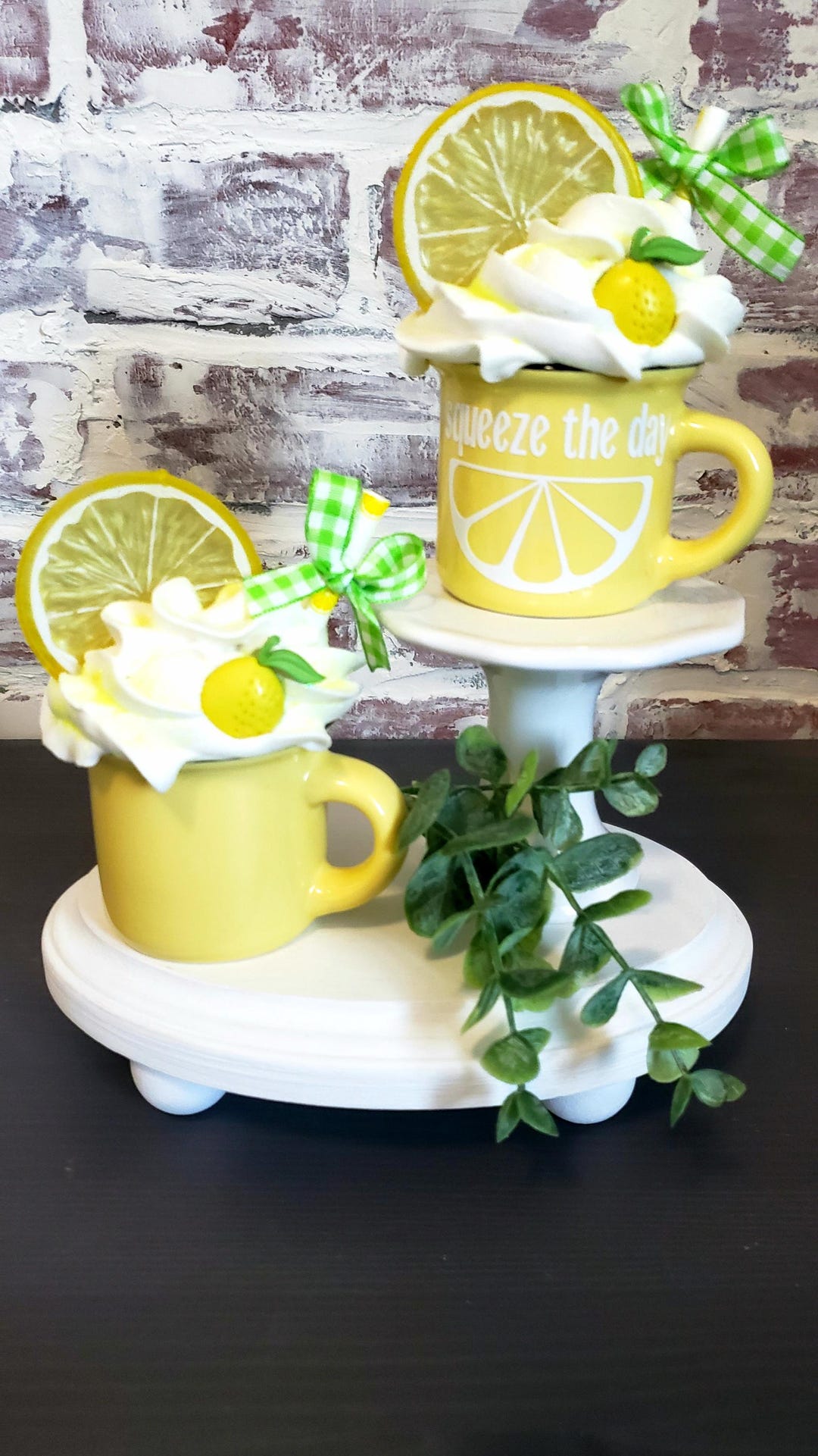 NEW!! Lemon Mugs / Tiered Tray Yellow Cups / Farmhouse Kitchen / Fake ...