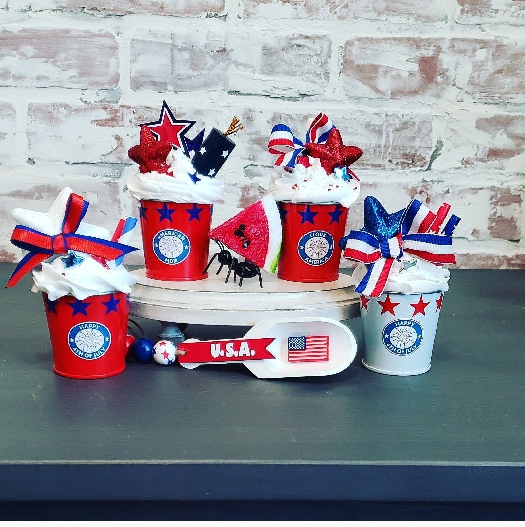 4th of July Kitchen/tiered Tray Decor/faux Cream Cups/american Decor ...