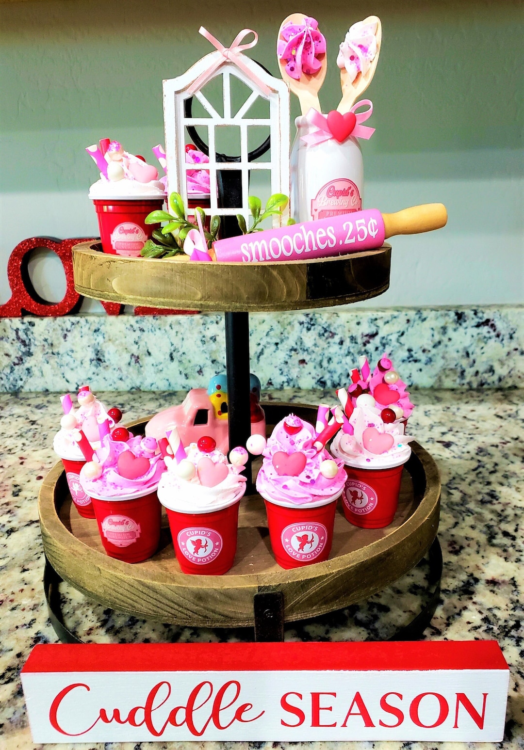 Valentines Tiered Tray Decor/mini Faux Starbucks Cups/hot Chocolate ...