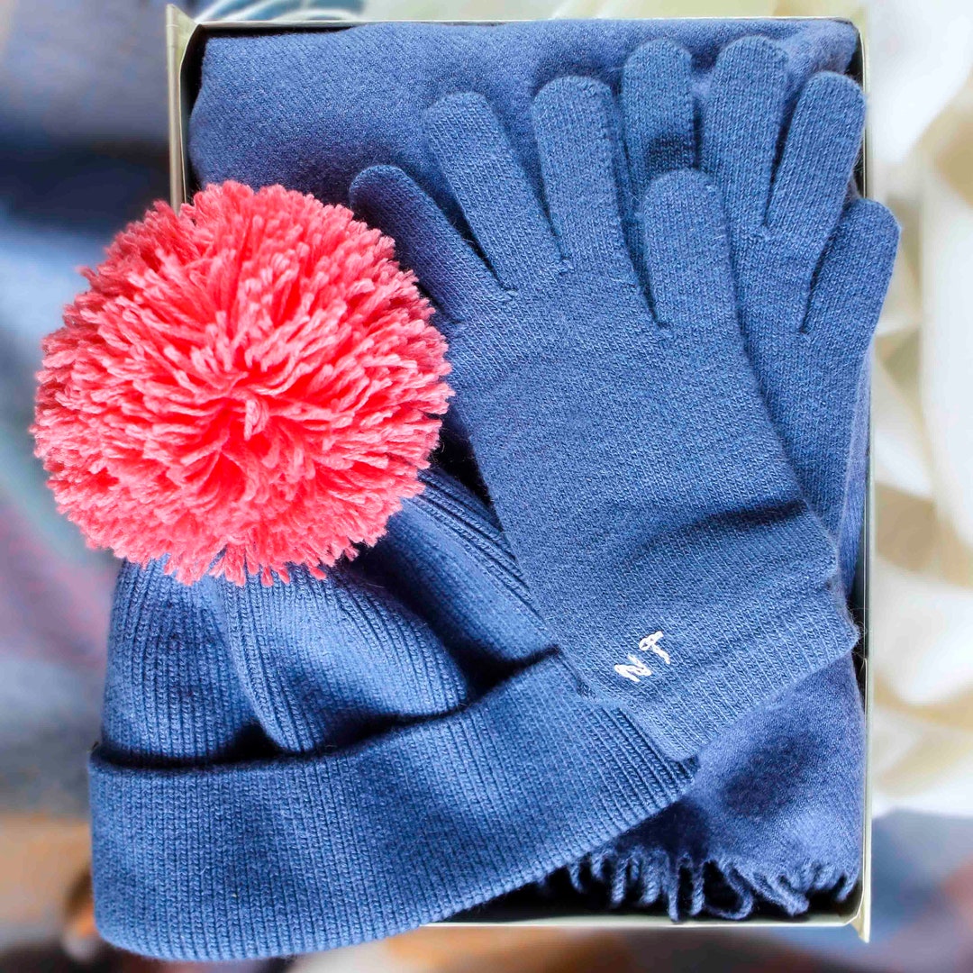 Personalised Cashmere Scarf Hat and Gloves Gift Set - Etsy