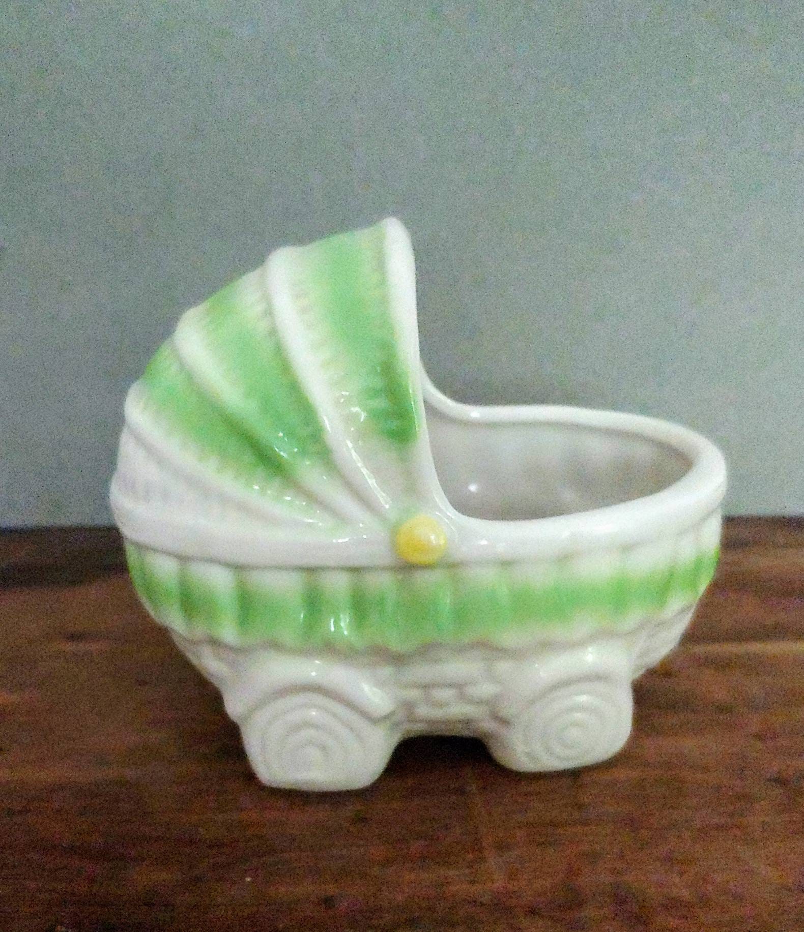 Vintage Ceramic Baby Carriage Planter Baby Gift Bassinet Baby Decor ...