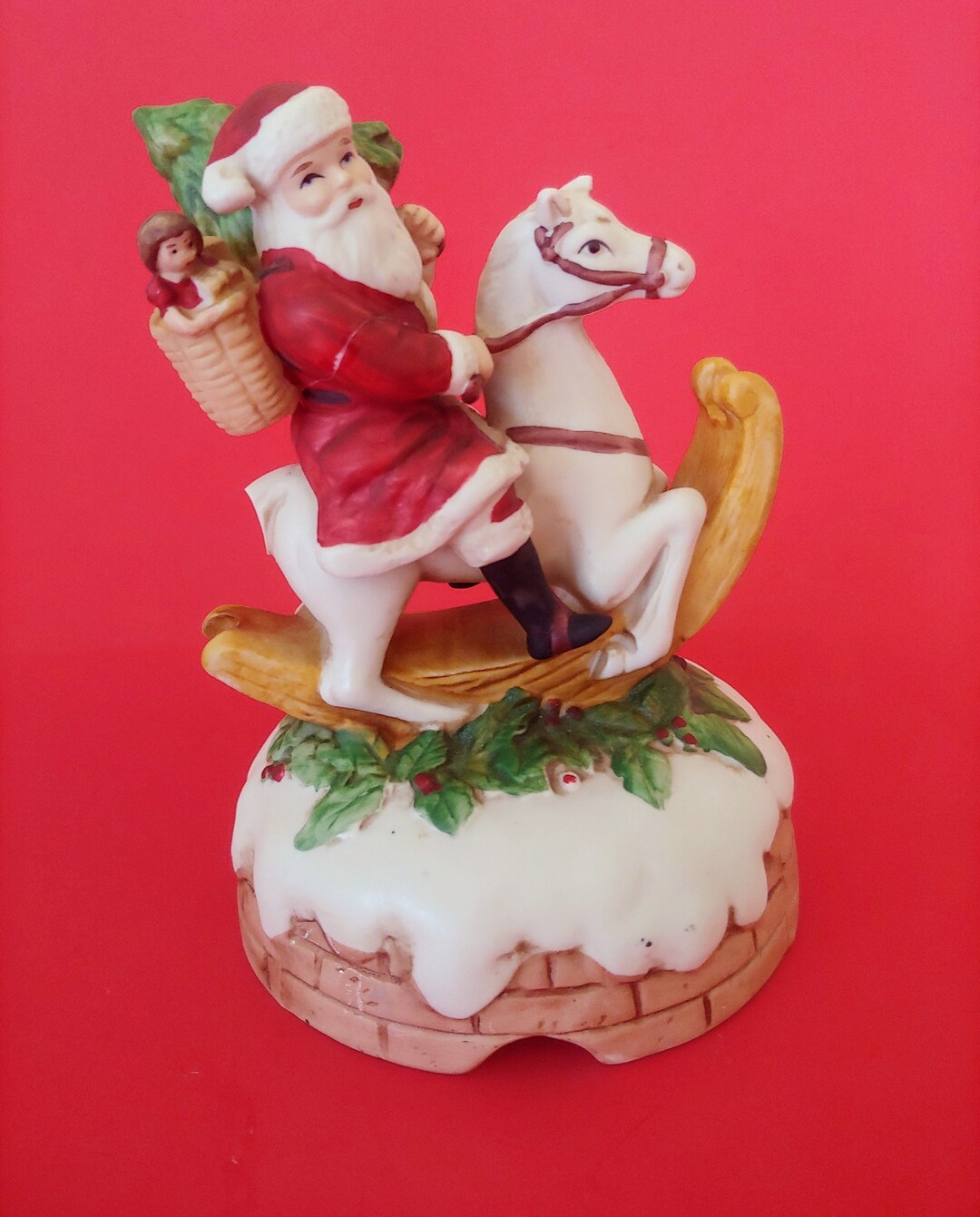 Vintage Enesco Santa on Rocking Horse Music Box - the Santa Claus ...
