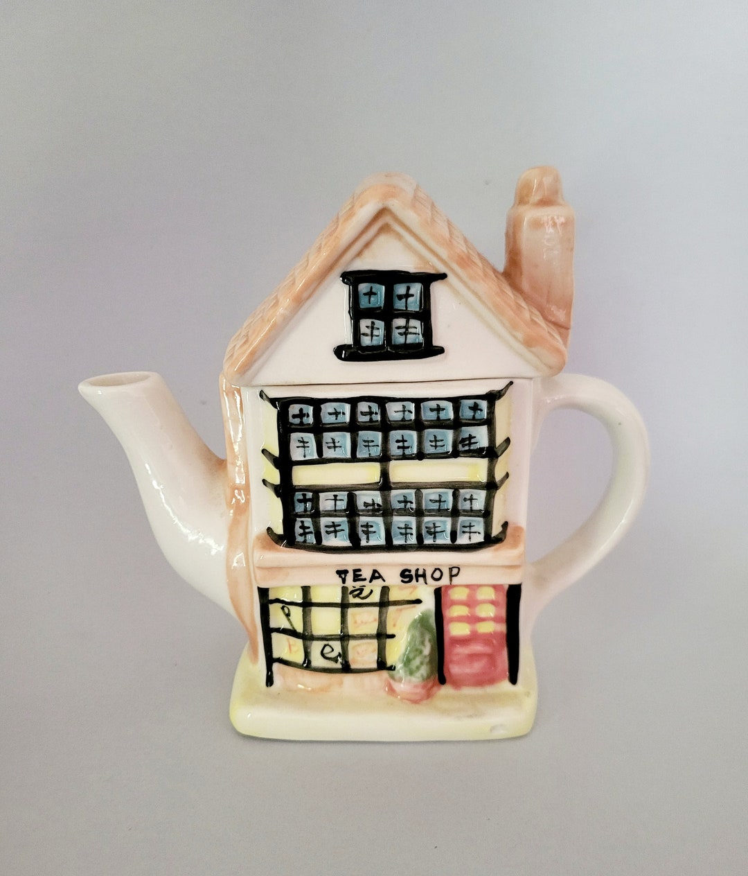 Ceramic Tea Shop Themed Teapot - Two Piece Lidded Teapot - Country ...