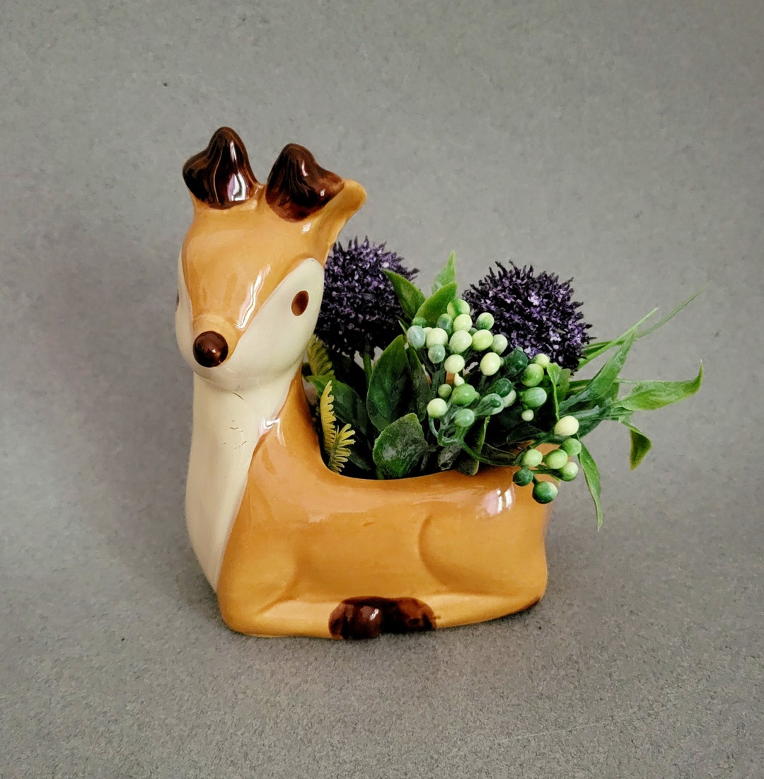 Vintage Ceramic Deer Planter - High Gloss Deer Trinket Holder - Etsy