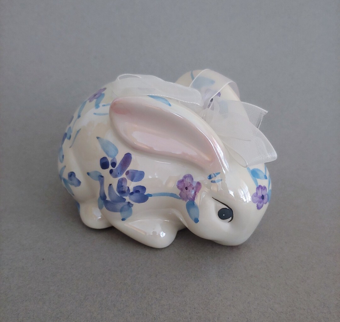 Vintage Porcelain Bunny Figurine White With Handpainted - Etsy