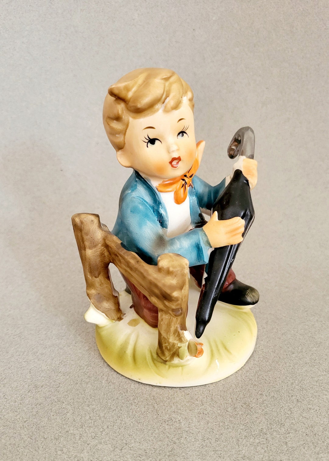 Vintage Hummel Like Boy With Umbrella Hand Painted Figurine - Ceramic ...