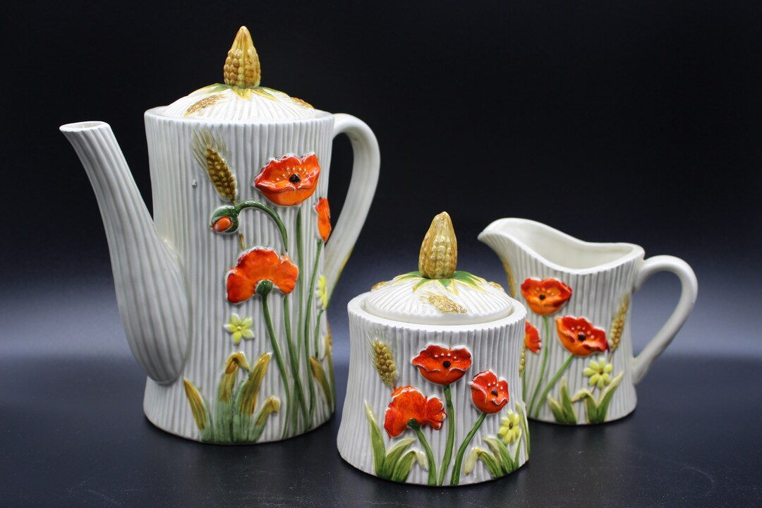 RARE Vintage Lefton Ceramic Tea Set Orange Poppies Wheat Design ...