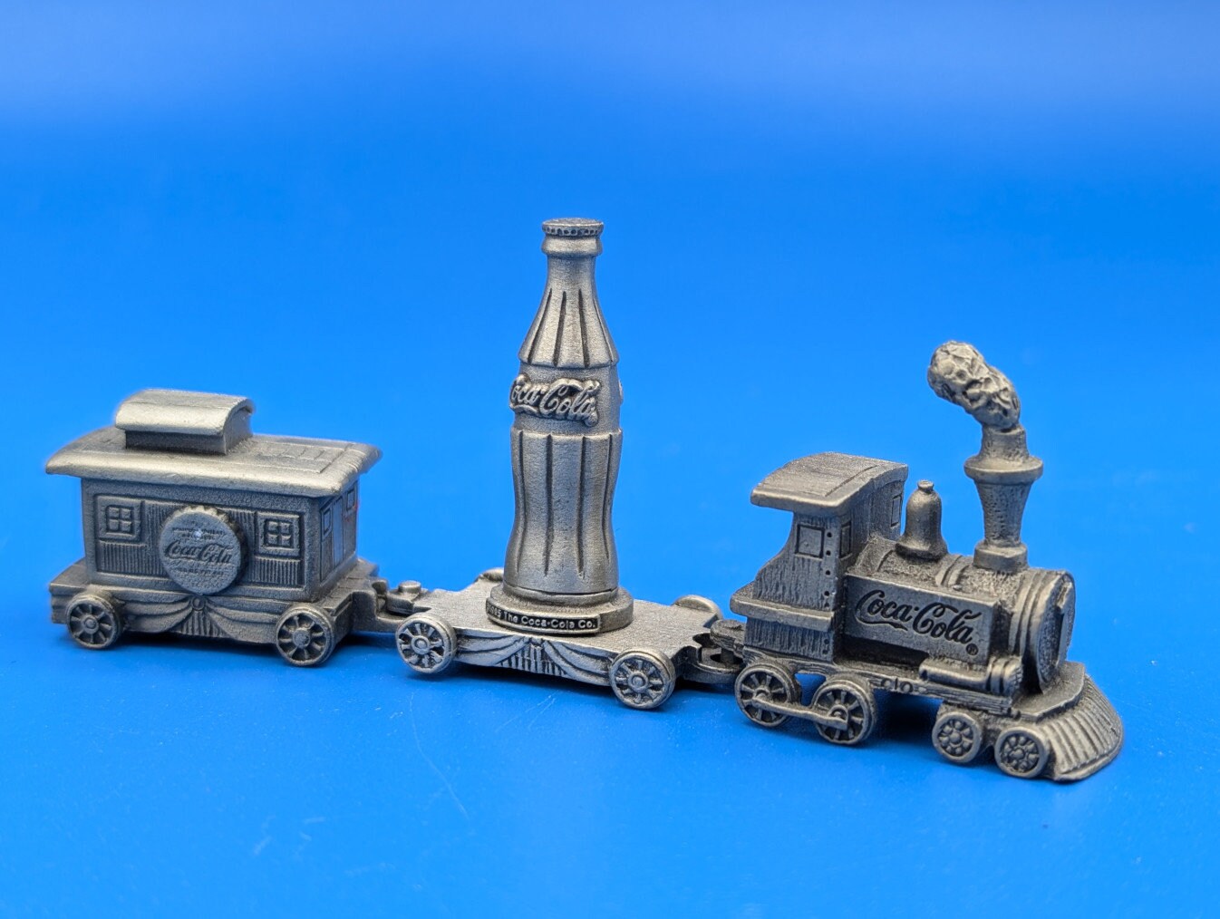 Vintage Coca Cola Coke Pewter Train Set - Engine, Bottle, Caboose ...