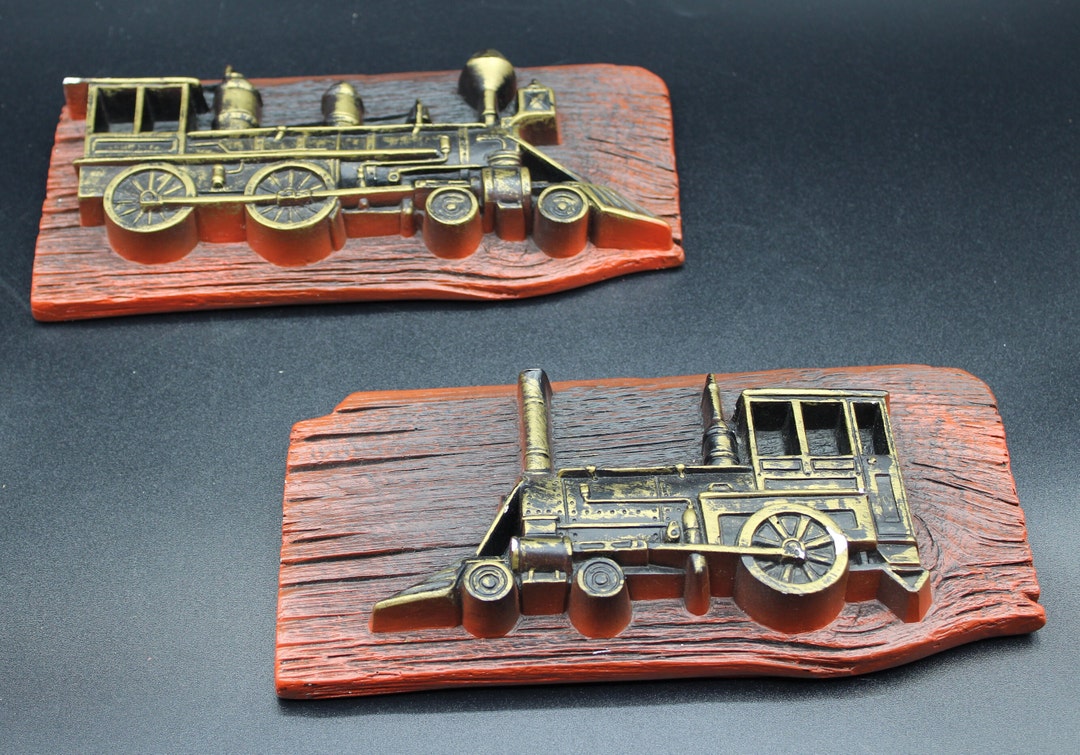 1975 Miller Studio Train Wall Plaques | Vintage Chalkware Locomotives ...