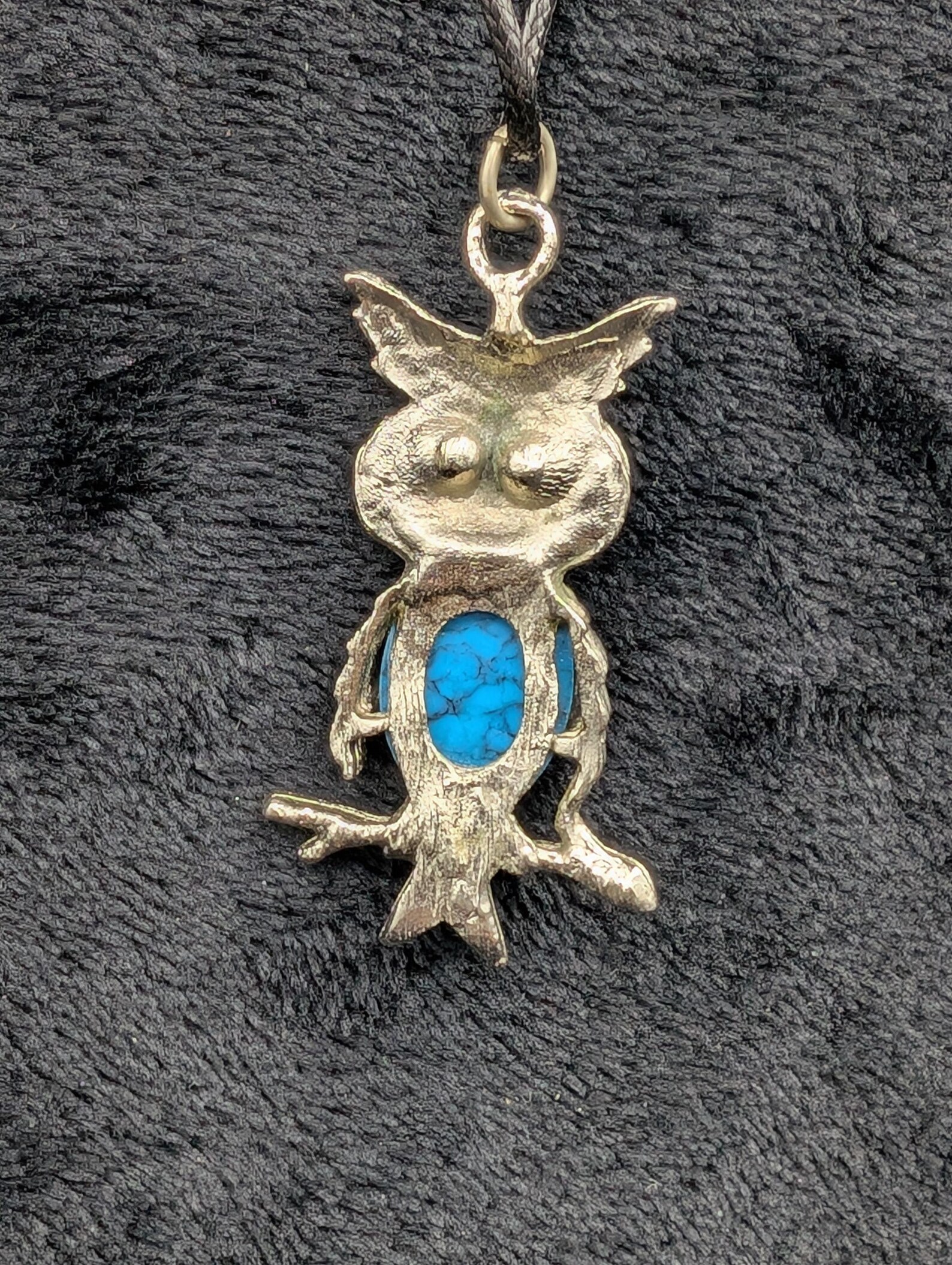 Vintage Turquoise Jelly Belly Owl Pendant - Blue Rhinestone Accents ...