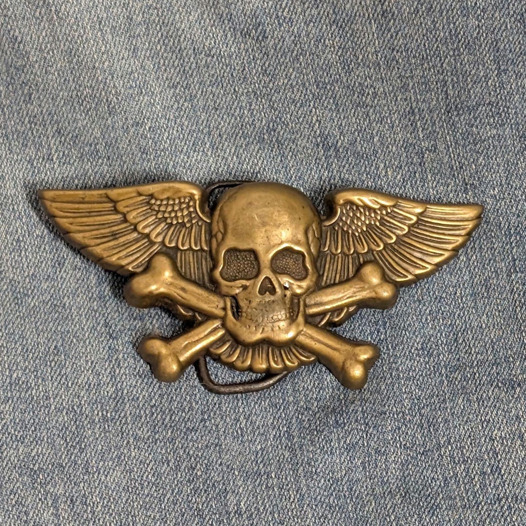Vintage Baron Flying Skull and Crossbones Belt Buckle | Brass Metal ...