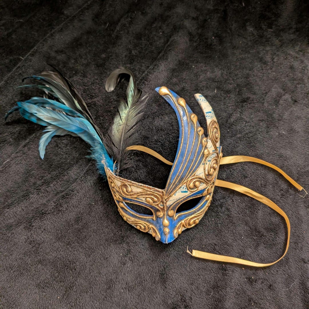 Decorative Italian Masquerade Mask / Blue & Black Feathers / Music ...