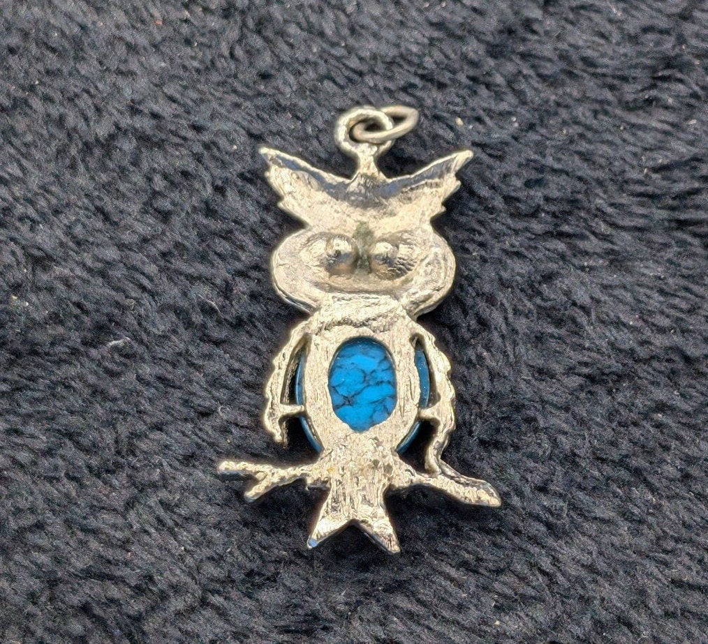 Vintage Turquoise Jelly Belly Owl Pendant - Blue Rhinestone Accents ...