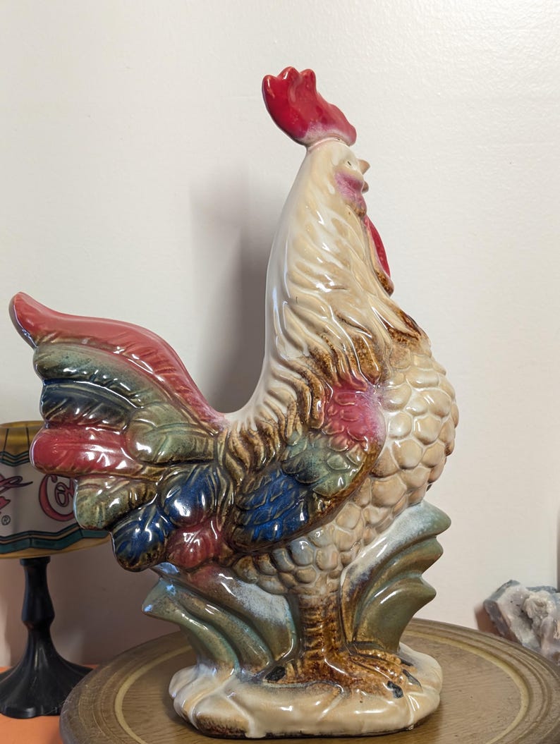 Vintage Large Colorful Ceramic Rooster | Farmhouse Decor | Majestic ...