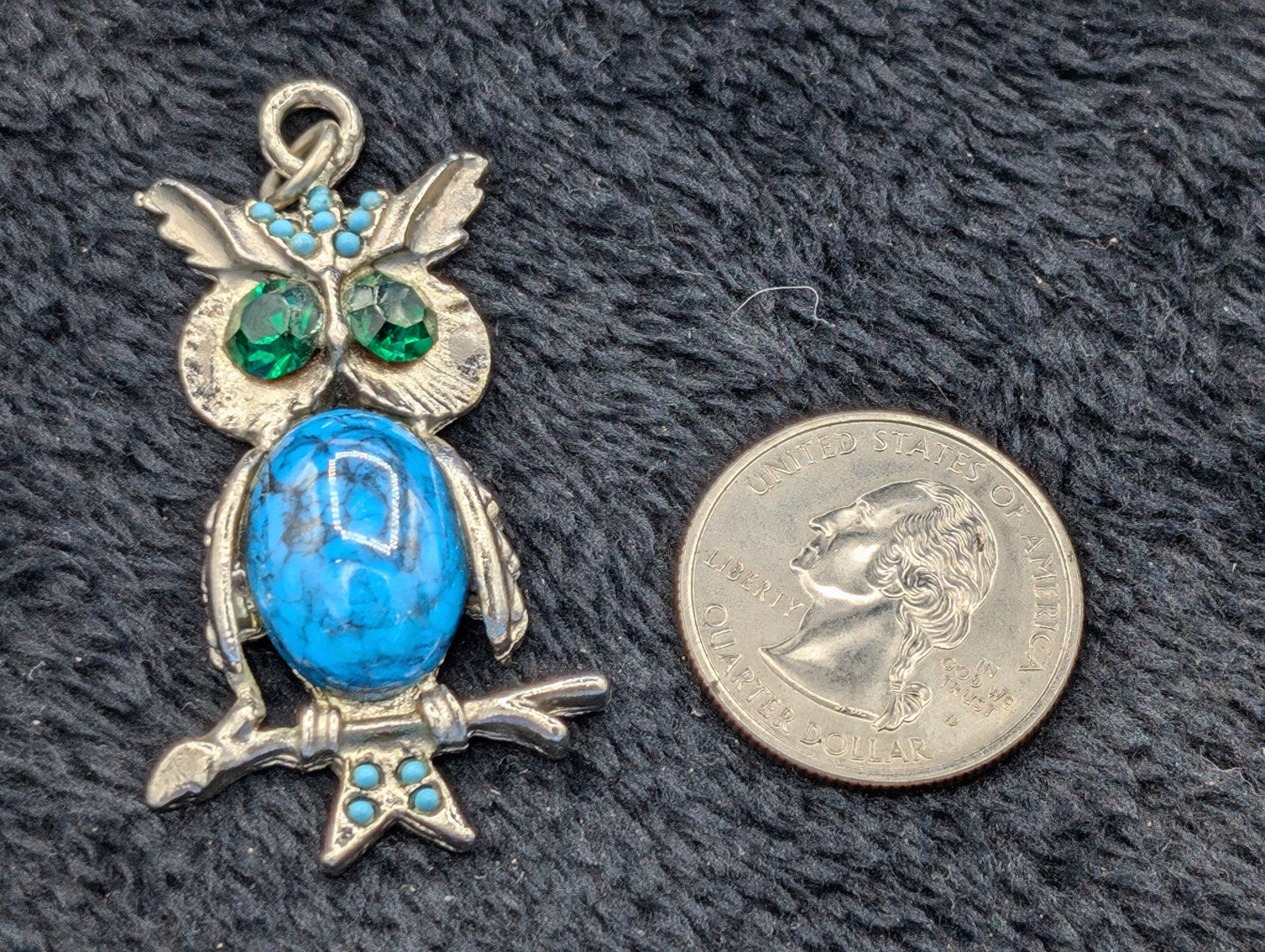 Vintage Turquoise Jelly Belly Owl Pendant - Blue Rhinestone Accents ...
