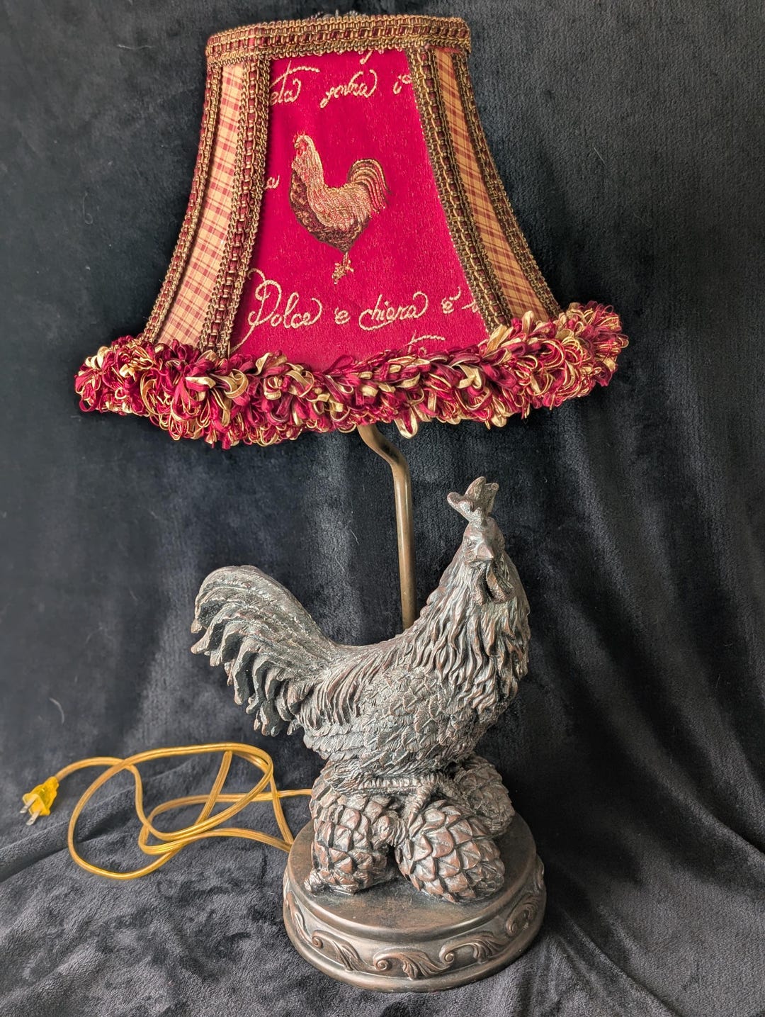 Vintage Rooster Table Lamp With Shade Farmhouse Country Decor Rustic ...