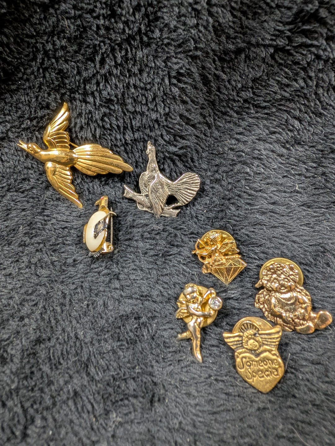 Vintage Bird or Angel Pin Set | Trio of Nature Pins or 4 Cherub Pins ...