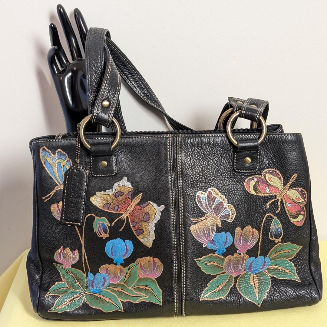 Anna by Anuschka Leather Purse | Hand Painted Butterfly and Floral Bag ...