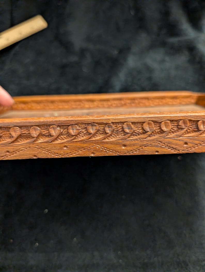 Carved Wooden Tray With Brass Inlay / 12" X 8" Decorative Tray ...