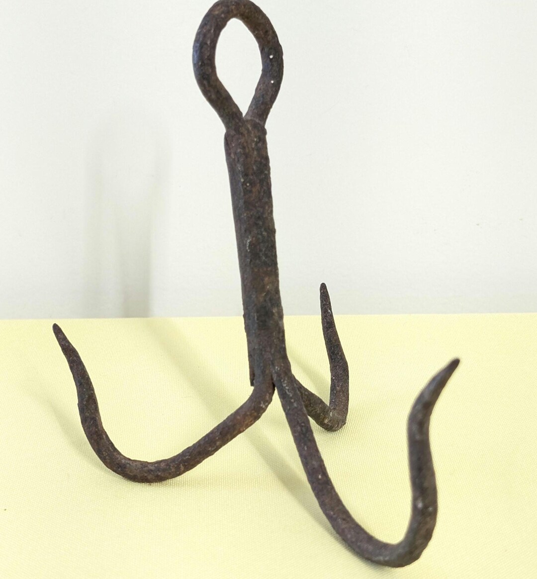 Vintage Iron Grappling Hook | Rustic Blacksmith Forged 3-prong Claw ...
