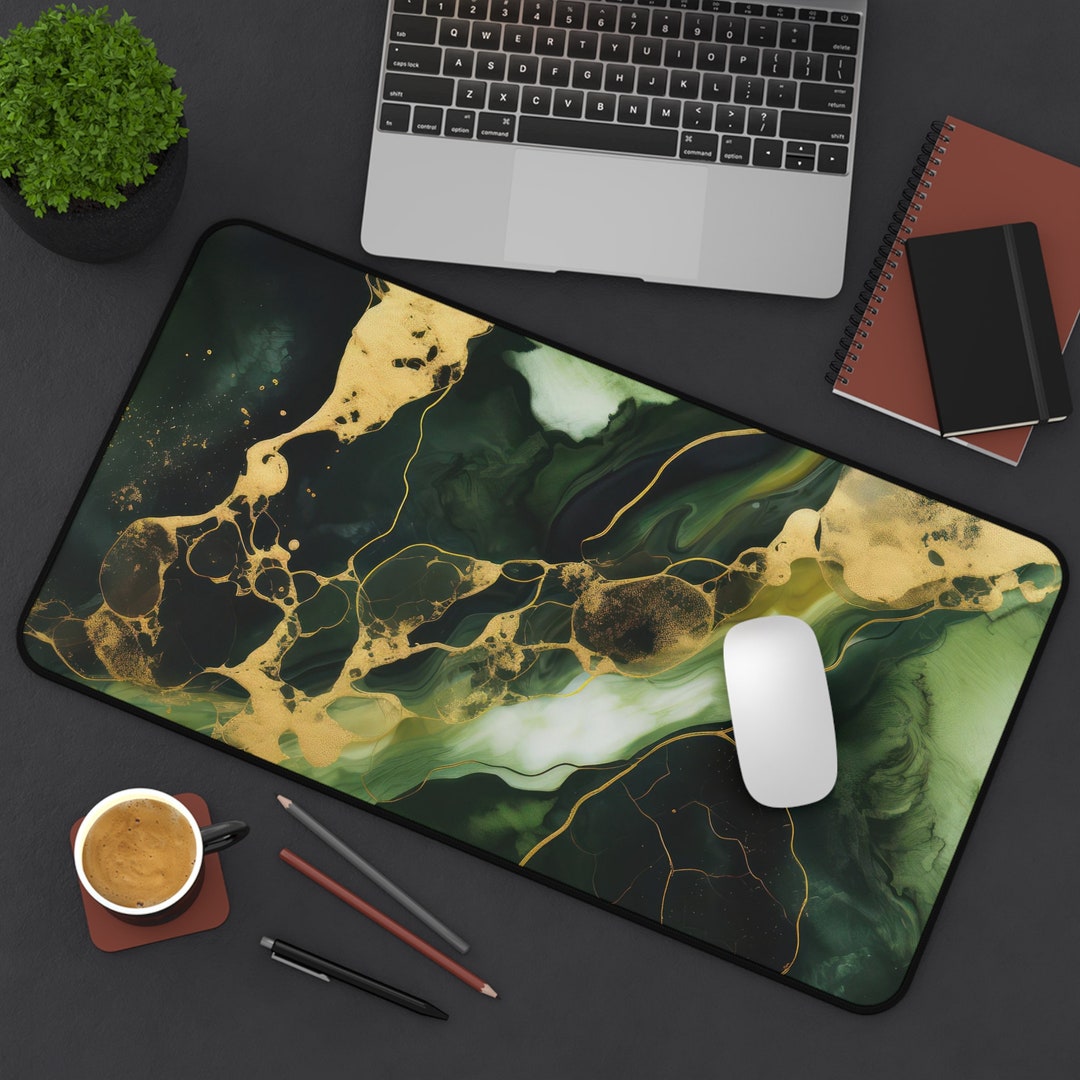Green Gold Marble Pattern Desk Mat, Desk Mat Marble, Gaming Mouse Pad ...