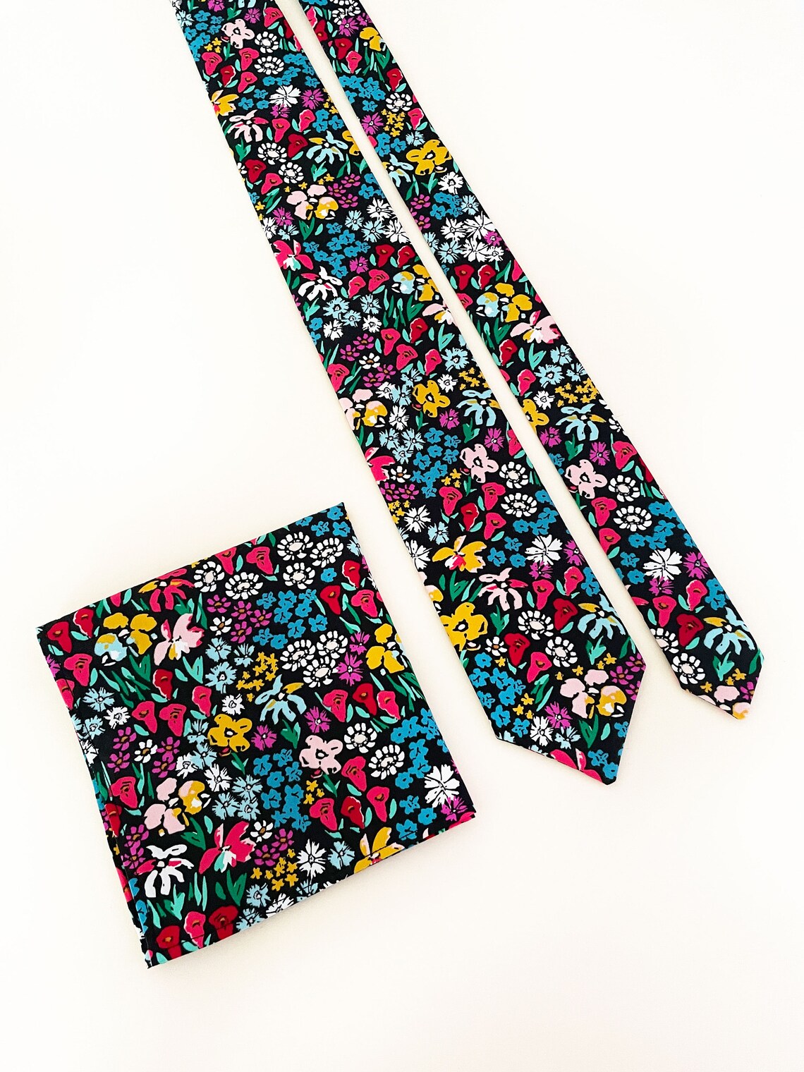 Black Necktie With Colorful Flowers, Handmade Black Floral Necktie ...