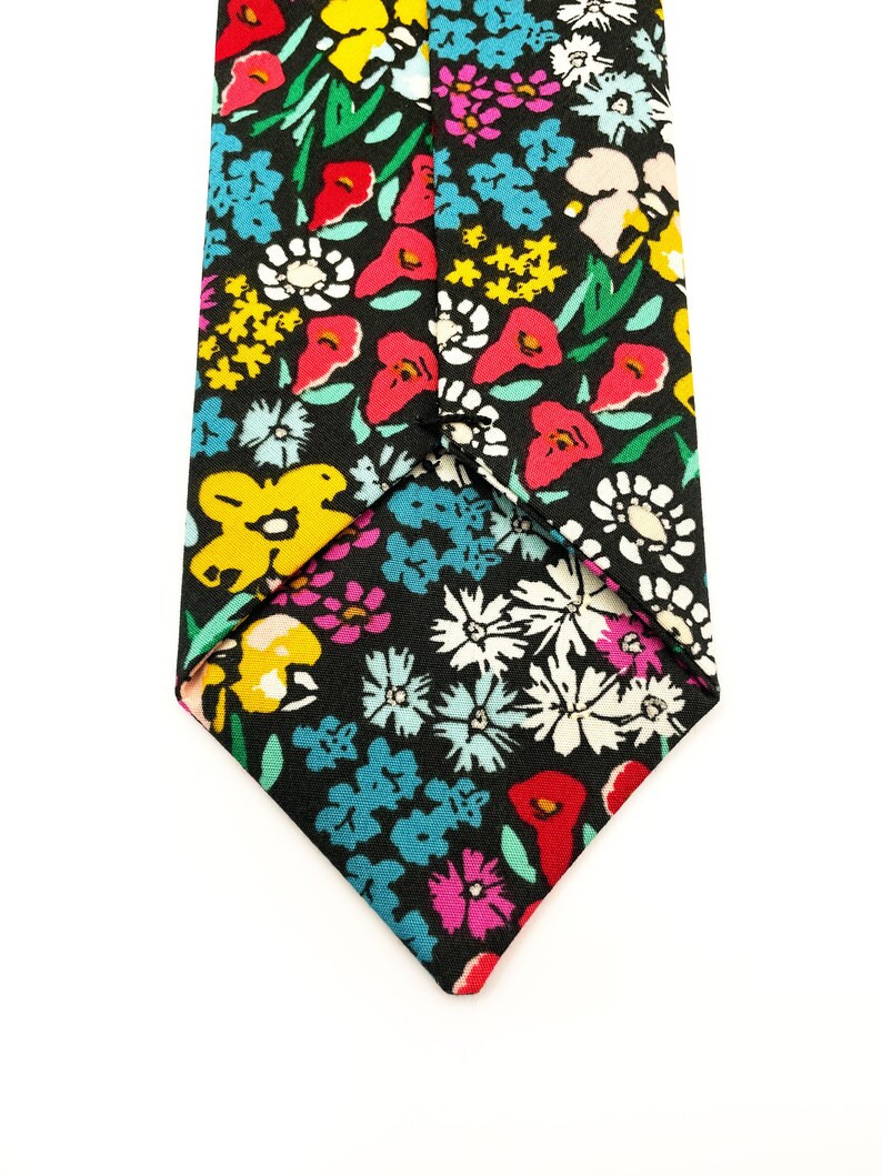 Black Necktie With Colorful Flowers, Handmade Black Floral Necktie ...
