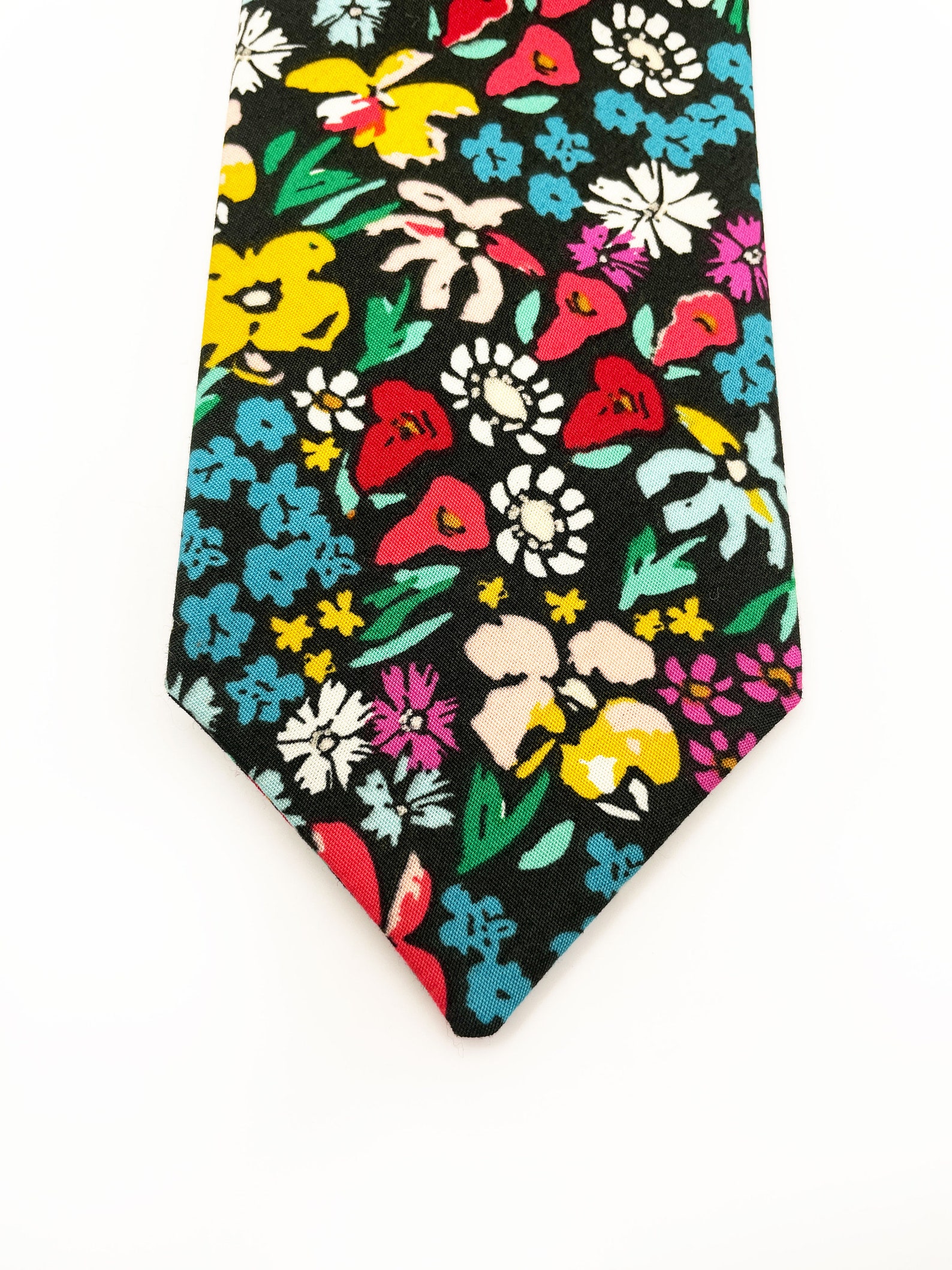 Black Necktie With Colorful Flowers, Handmade Black Floral Necktie ...